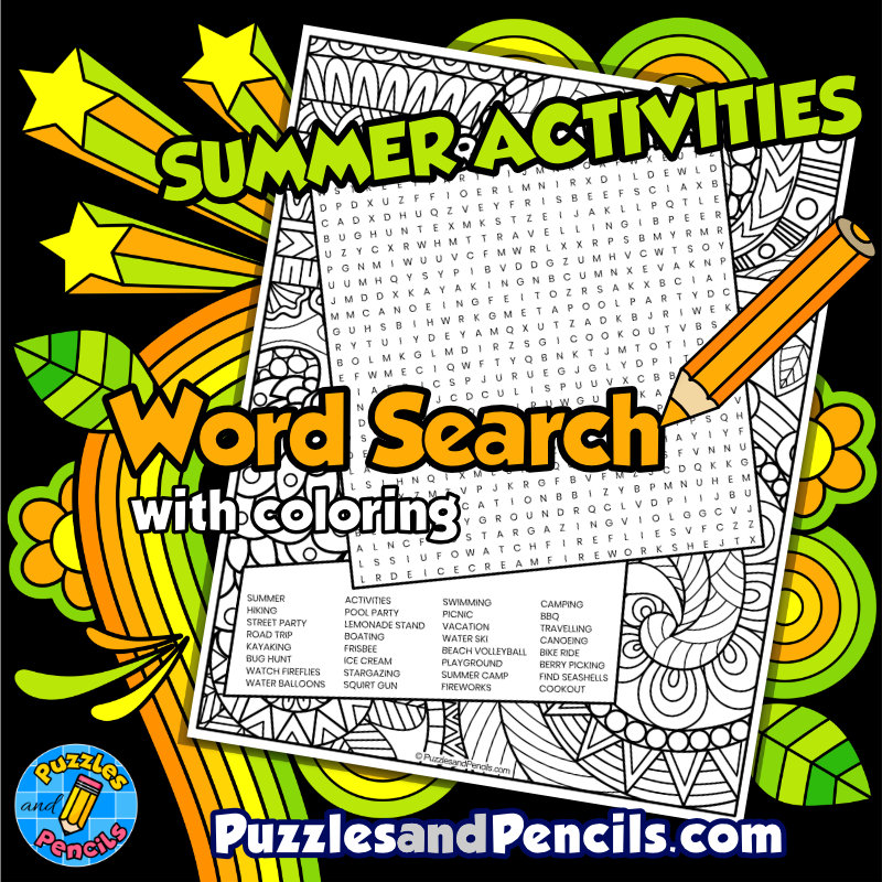 Summer Activities Word Search Puzzle with Coloring | Summer Wordsearch ...