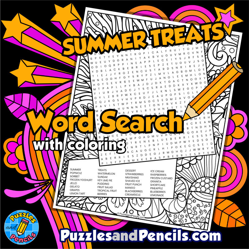 Summer Treats Word Search Puzzle With Coloring Summer Wordsearch Summer Treats Word Search Puzzle With Coloring Summer Wordsearch