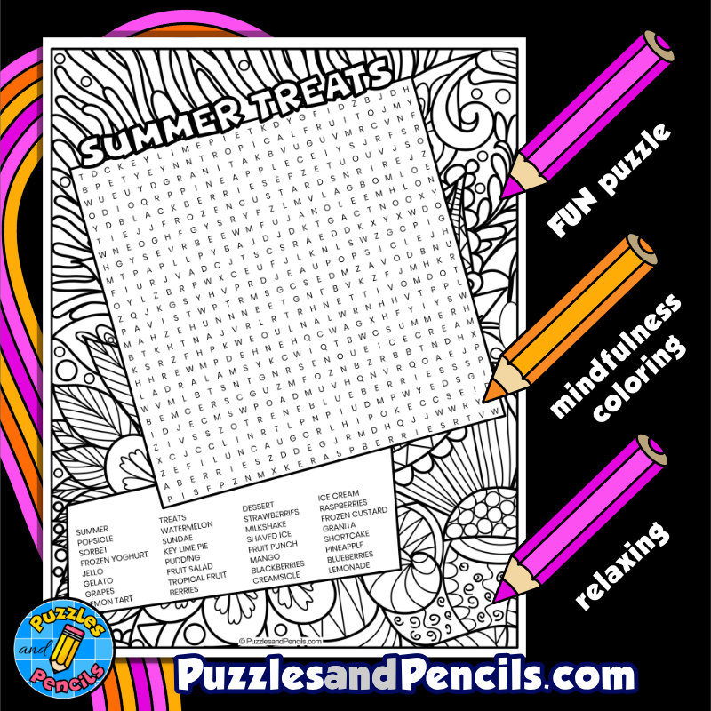 Summer Treats Word Search Puzzle With Coloring Summer Wordsearch Summer Treats Word Search Puzzle With Coloring Summer Wordsearch