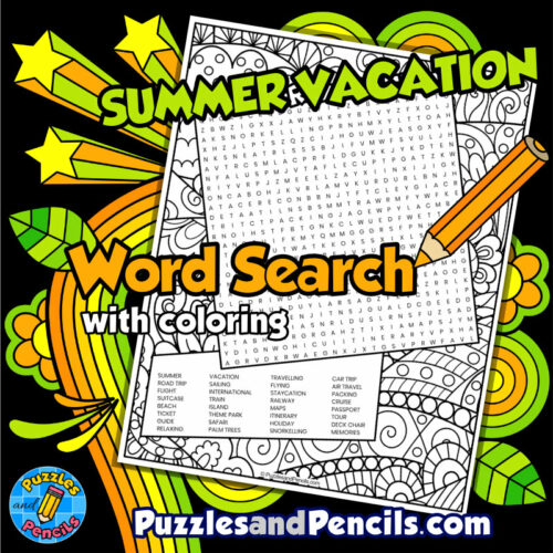 Summer Vacation Word Search Puzzle with Coloring | Summer Wordsearch ...