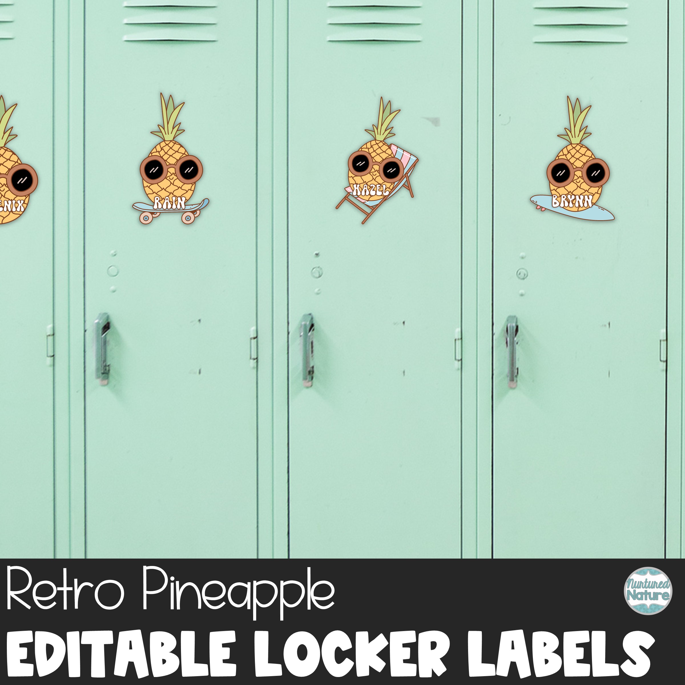 Summer Name Tags - Pineapple Editable Locker Labels or Cubby Tags ...