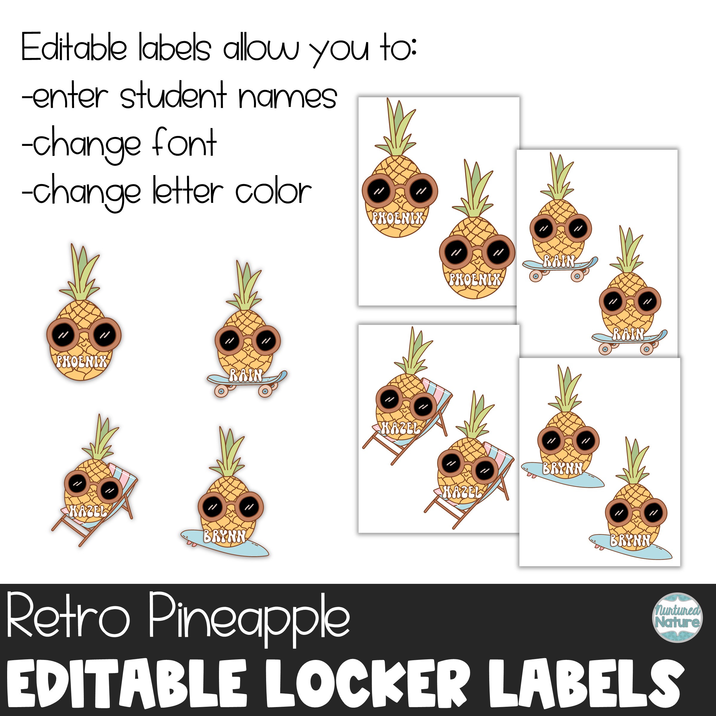 Summer Name Tags - Pineapple Editable Locker Labels or Cubby Tags ...