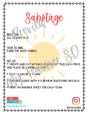 Sabotage the Review Game (Elementary, Middle & High School) | Made By ...