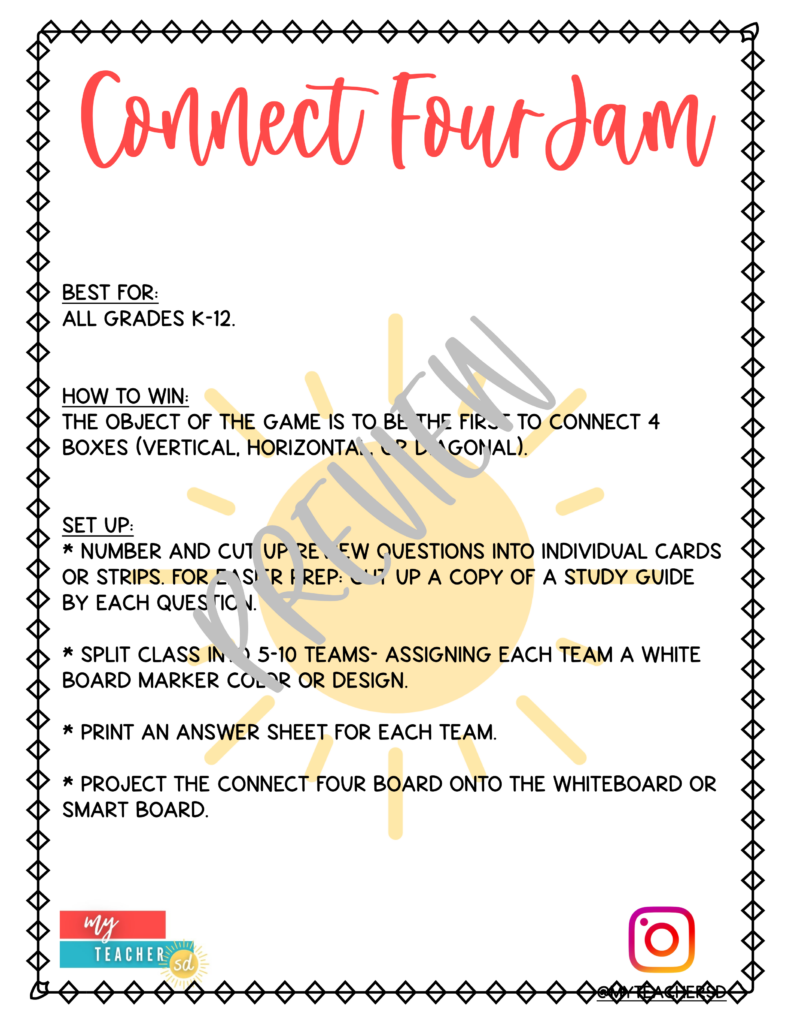 Connect Four Jam Review Game (Elementary, Middle School, High School ...