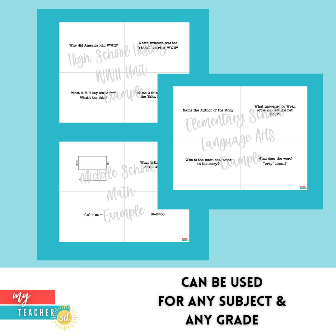 Post It 4 Square Review Game (Elementary, Middle, & High School Level ...