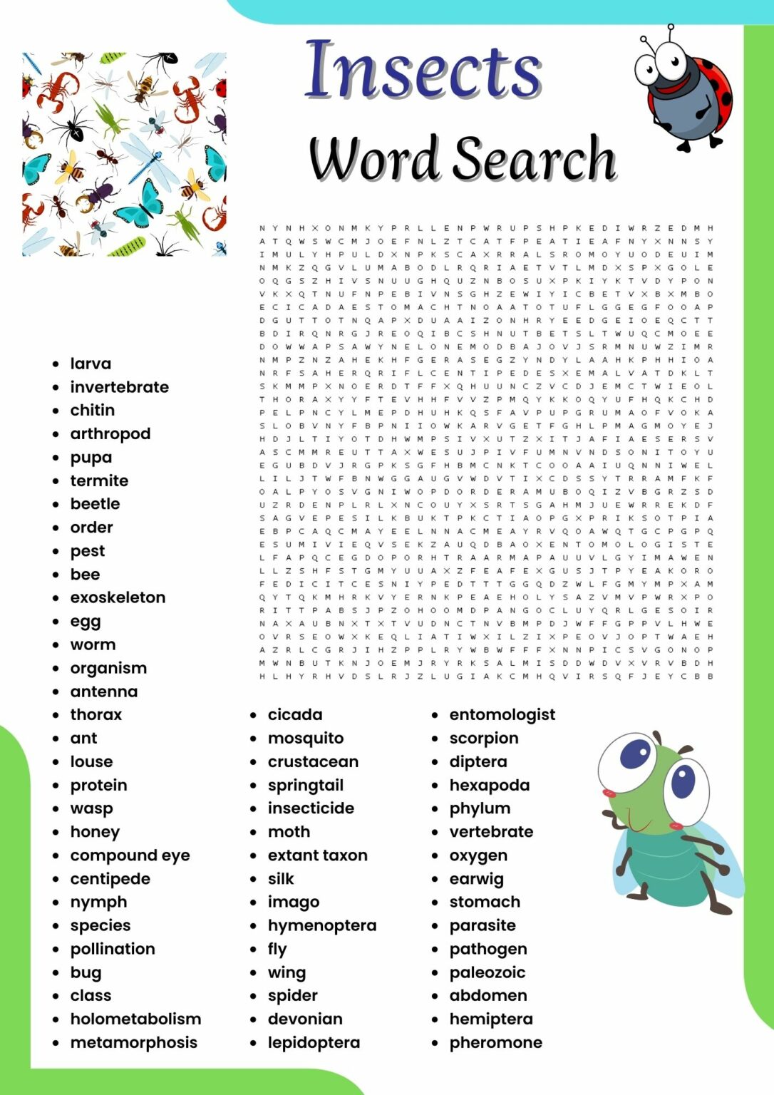 Insects word search Puzzle worksheet activities for kids, | Made By ...