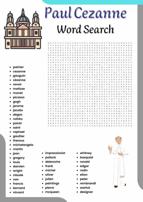Paul Cezanne word search Puzzle worksheet activities for kids, | Made ...