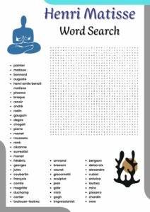 Henri Matisse word search Puzzle worksheet activities for kids, | Made ...