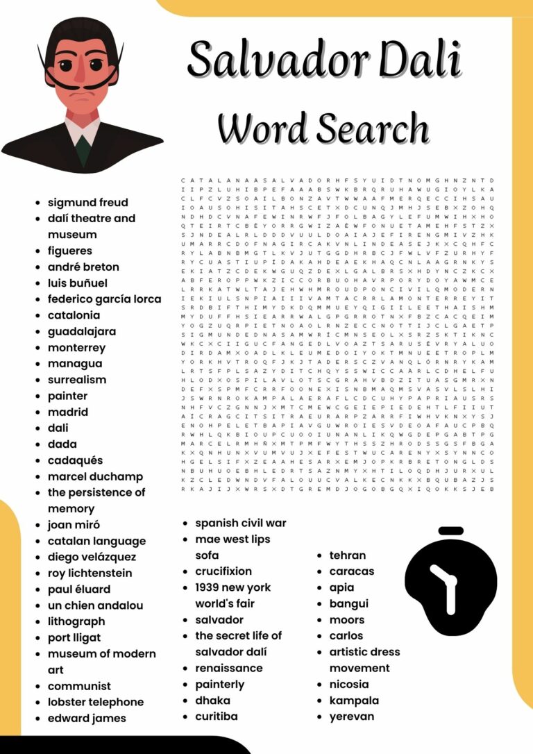 Frida Kahlo word search Puzzle worksheet activities for kids, | Made By ...
