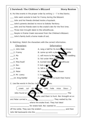 Lauren Tarshis "I Survived the Children's Blizzard, 1888" worksheets ...