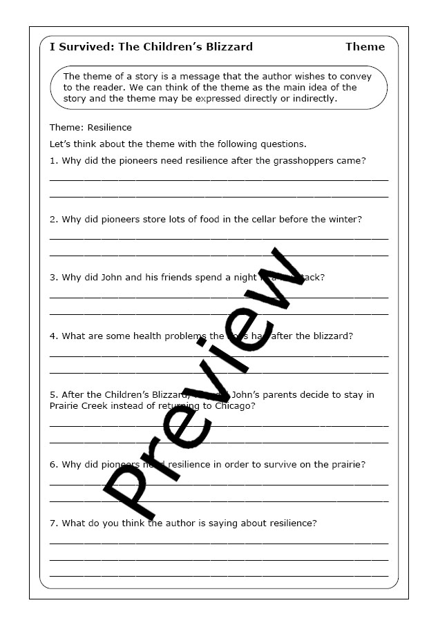 Lauren Tarshis "I Survived the Children's Blizzard, 1888" worksheets ...