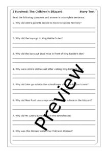 Lauren Tarshis "I Survived the Children's Blizzard, 1888" worksheets ...