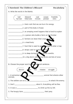 Lauren Tarshis "I Survived the Children's Blizzard, 1888" worksheets ...
