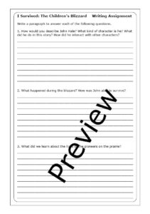 Lauren Tarshis "I Survived the Children's Blizzard, 1888" worksheets ...