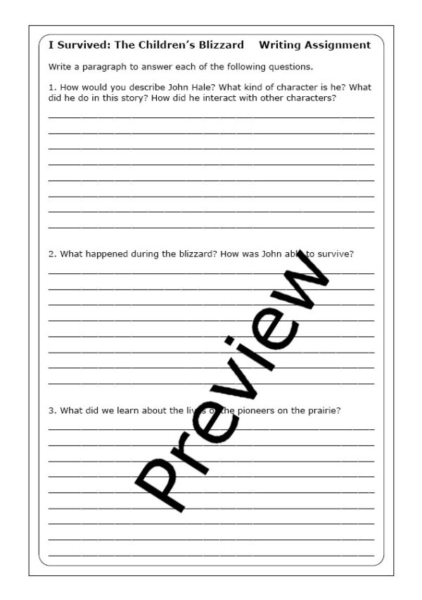 Lauren Tarshis "I Survived the Children's Blizzard, 1888" worksheets ...
