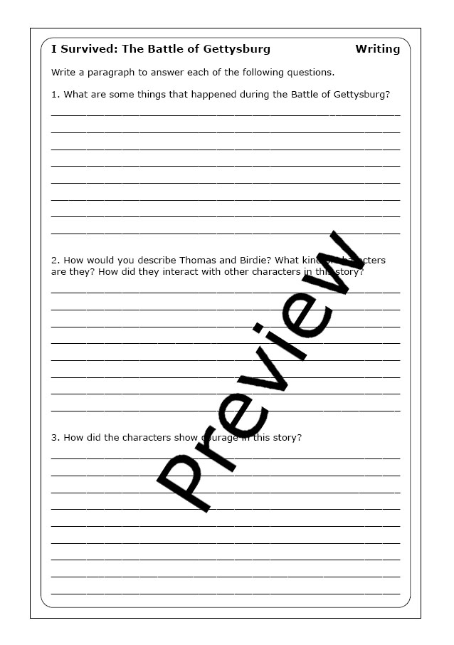 Lauren Tarshis "I Survived the Battle of Gettysburg, 1863" worksheets ...