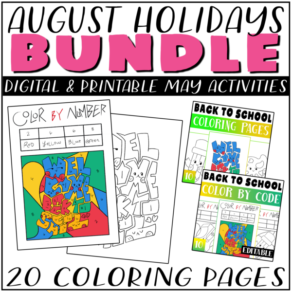 Color by Code August Bundle - Back to School Coloring Activities ...