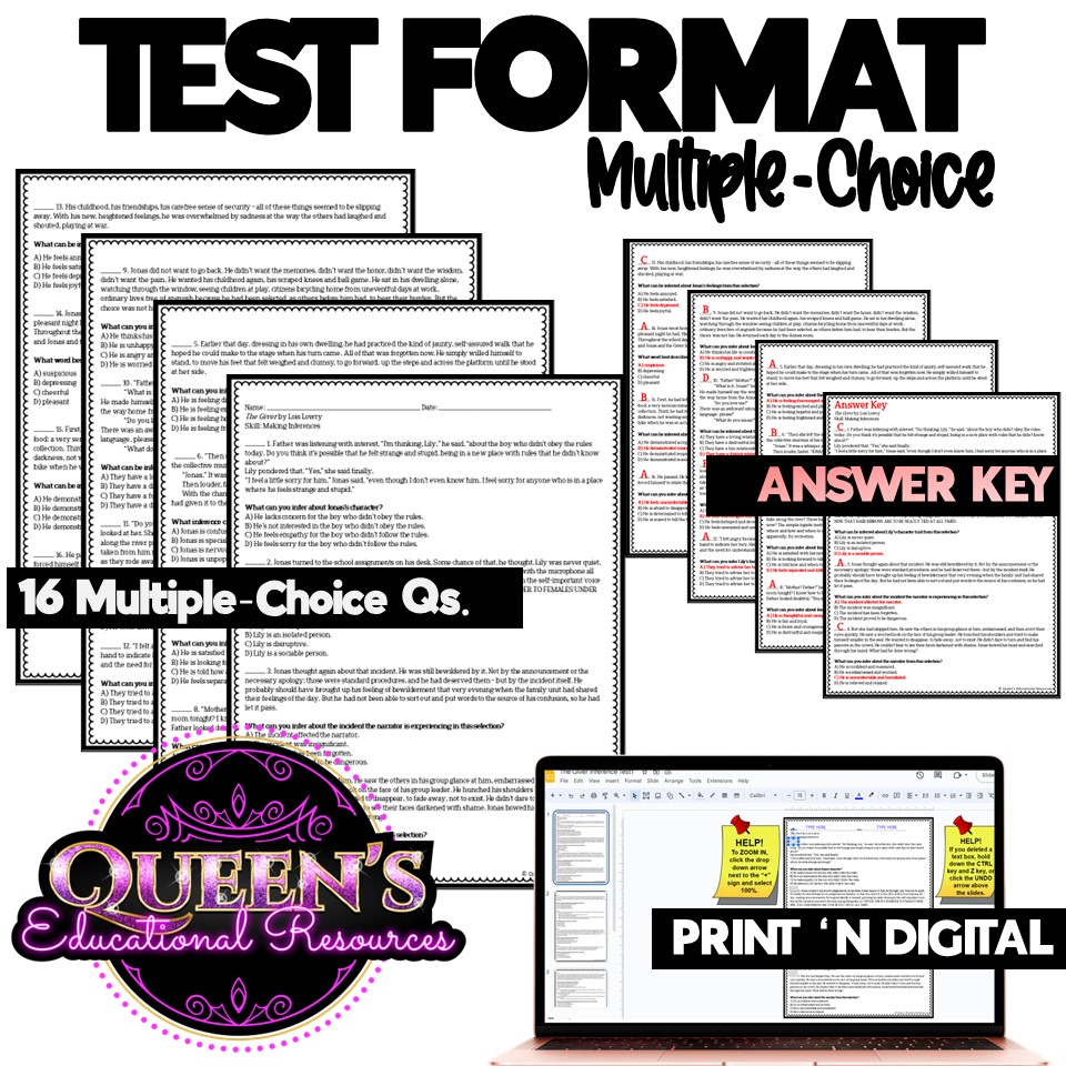 The Giver Inference Test, Making Inferences, The Giver Test, Assessment ...