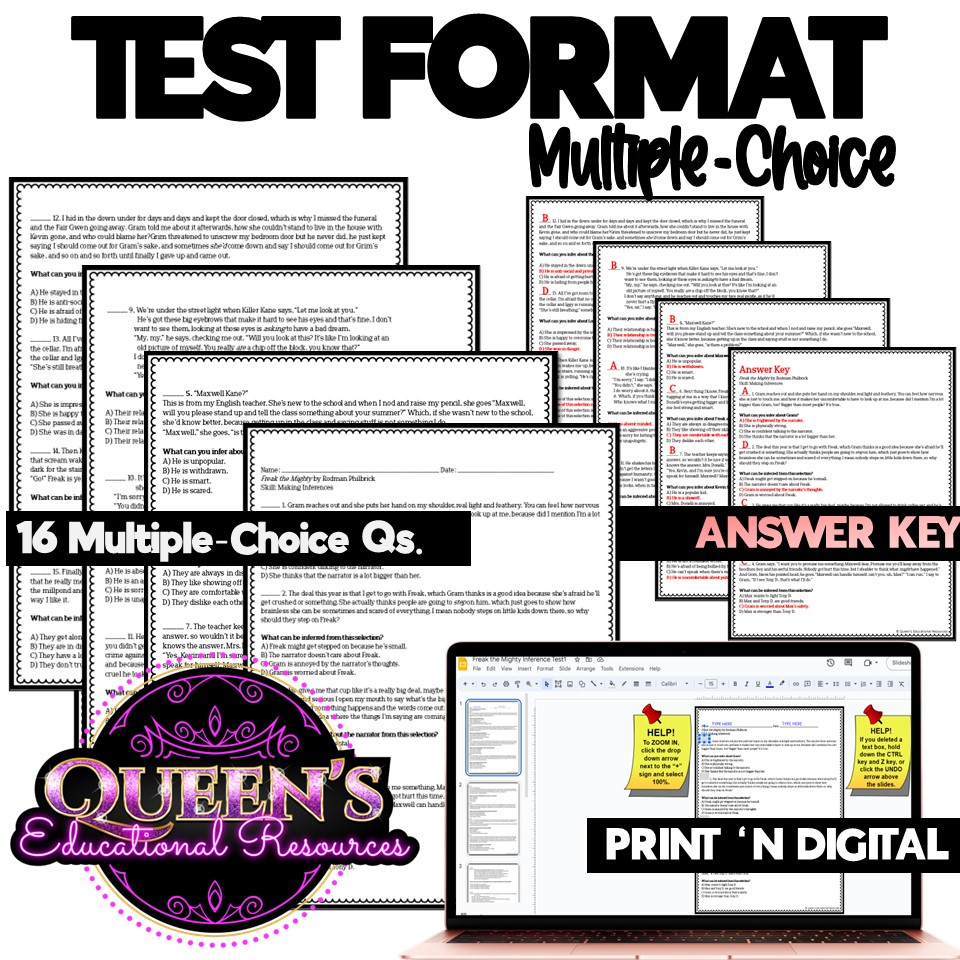 Freak the Mighty Inference Test, Making Inferences, Freak the Mighty ...