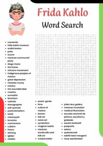Frida Kahlo word search Puzzle worksheet activities for kids, | Made By ...