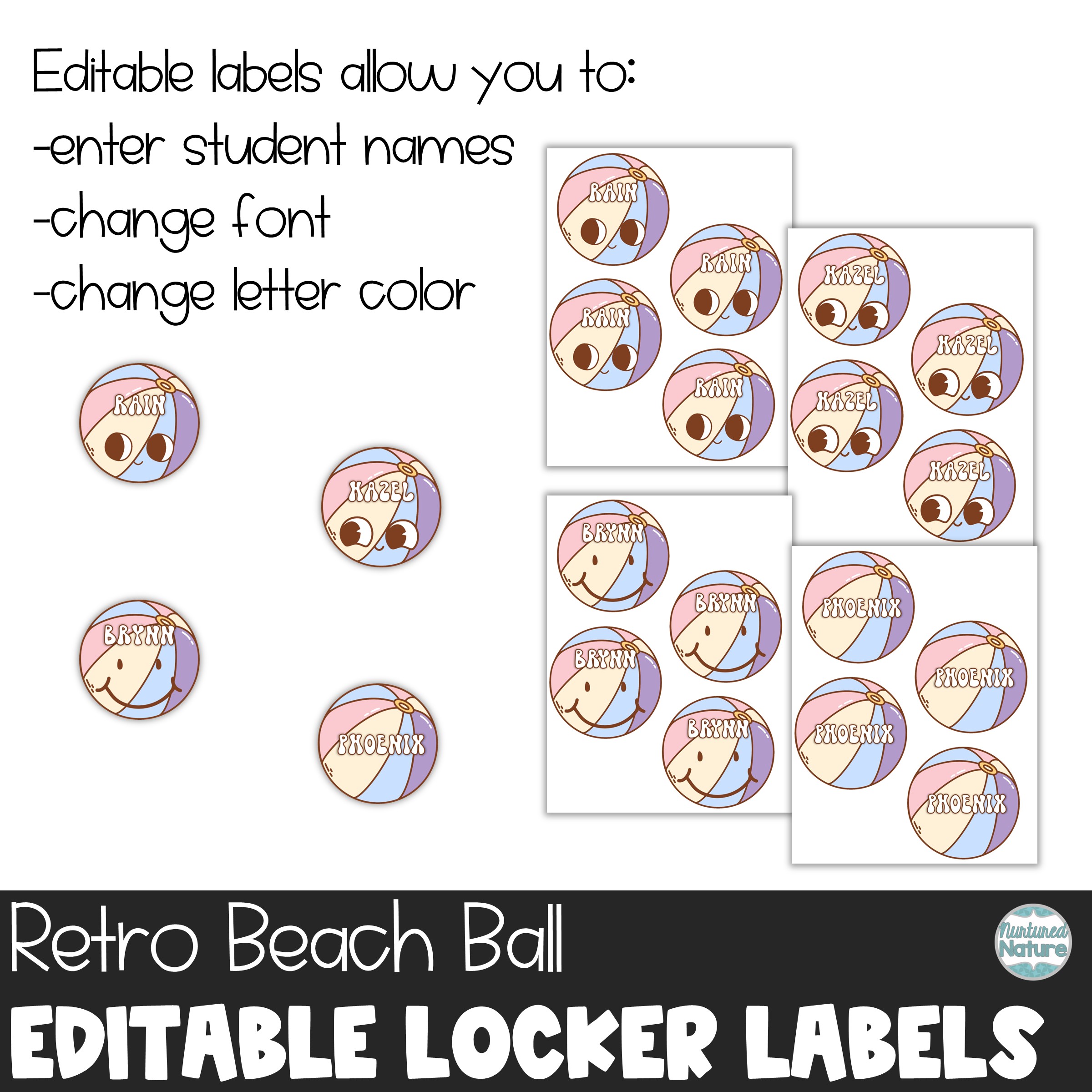 Summer Name Tags - Beach Ball Editable Locker Labels or Cubby Tags ...