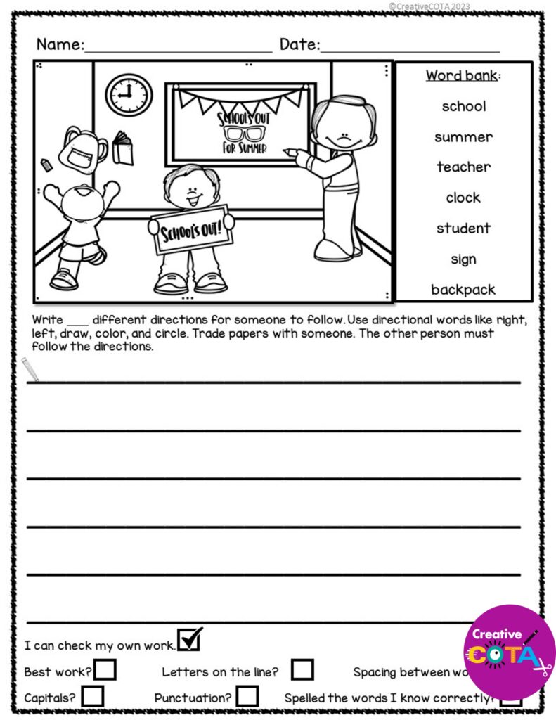 June Following Directions & Listening Comprehension Skills Coloring ...