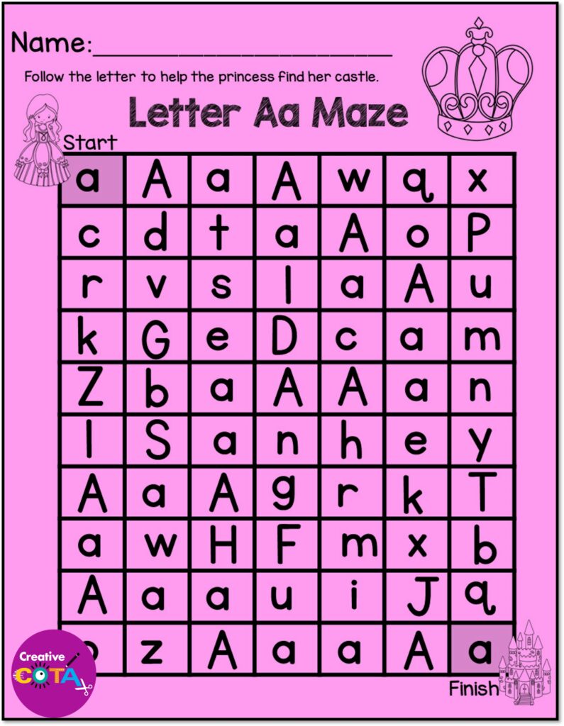 Kindergarten Literacy Center Activity Princess ABC Letter Mazes | Made ...