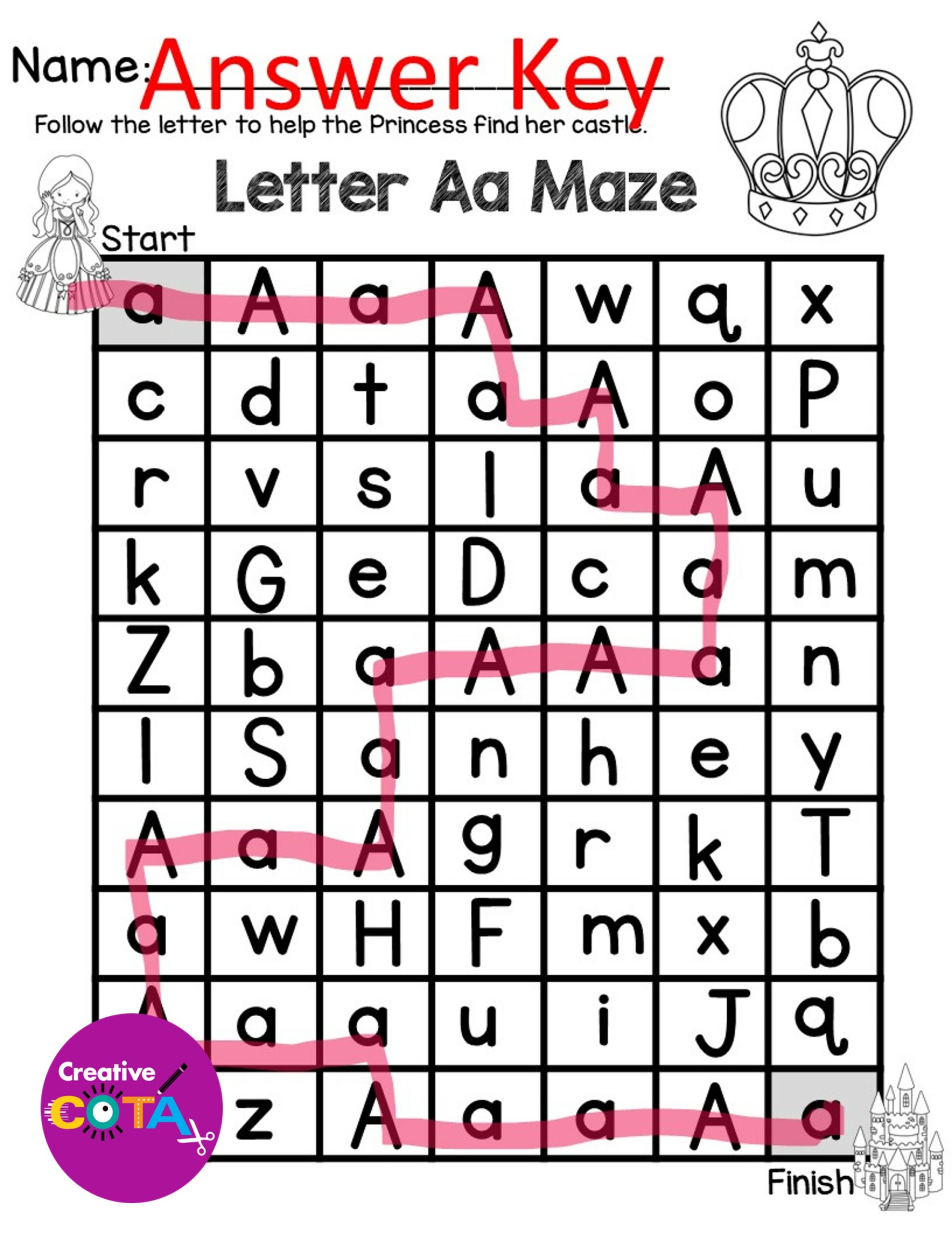 Kindergarten Literacy Center Activity Princess ABC Letter Mazes | Made ...