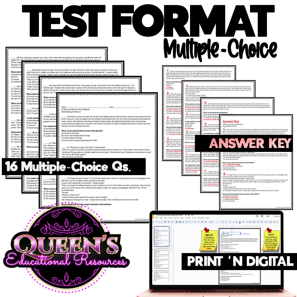 Of Mice and Men Inference Test, Making Inferences, Of Mice and Men Test ...