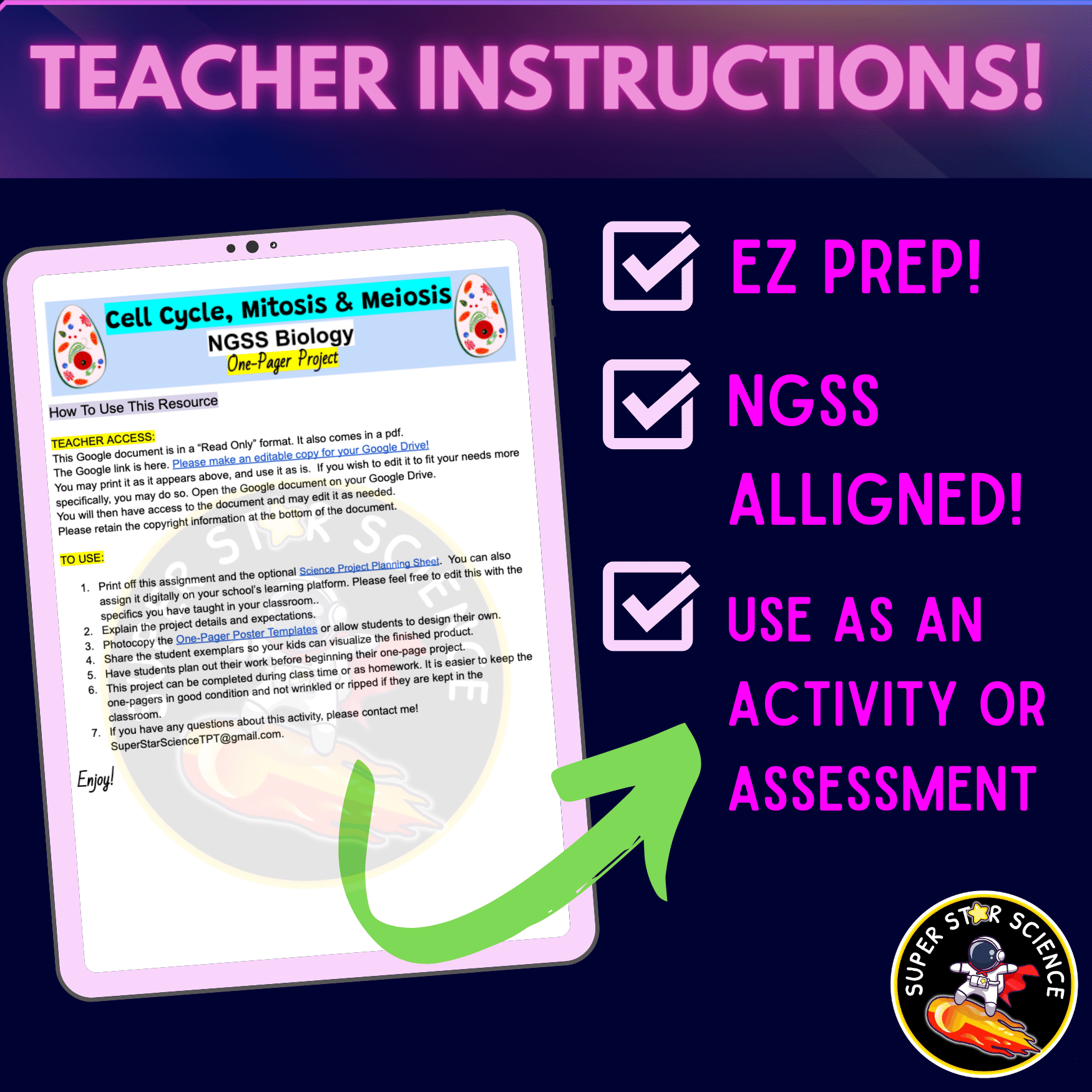 Cell Division One Pager Biology Project STEM Science Activity NGSS ...