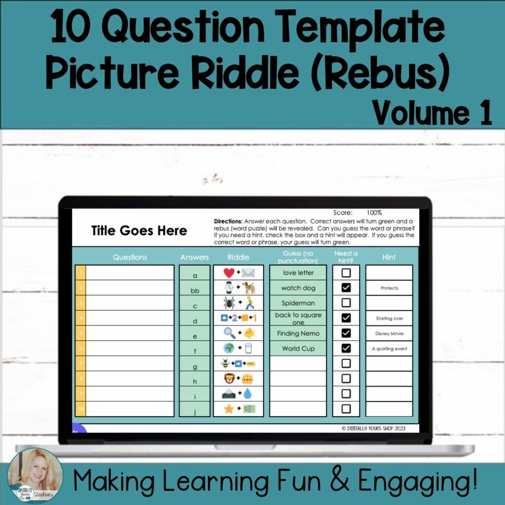 Editable Picture Riddle Template - Self-Checking Self-Grading Digital ...