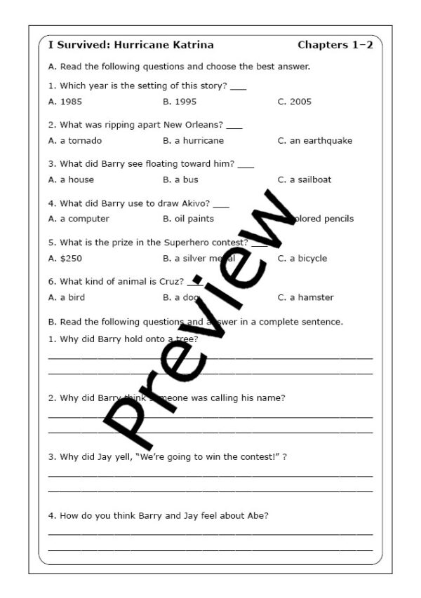 Lauren Tarshis "I Survived Hurricane Katrina, 2005" worksheets | Made ...