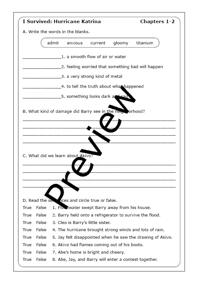Lauren Tarshis "I Survived Hurricane Katrina, 2005" worksheets | Made ...