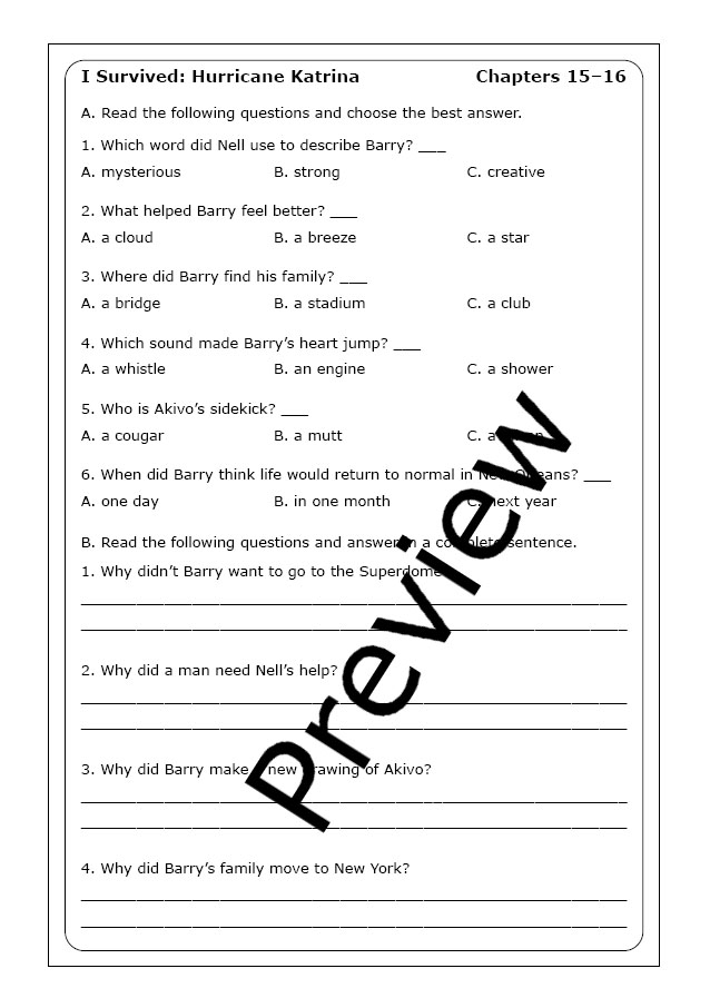 Lauren Tarshis "I Survived Hurricane Katrina, 2005" worksheets | Made ...