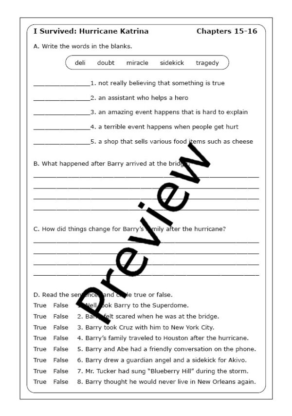 Lauren Tarshis "I Survived Hurricane Katrina, 2005" worksheets | Made ...