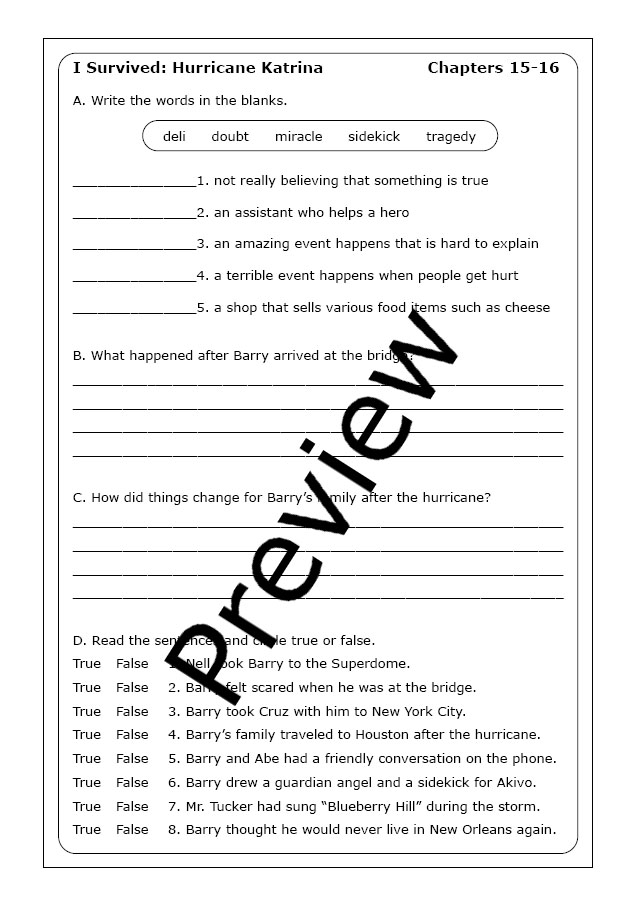 Lauren Tarshis "I Survived Hurricane Katrina, 2005" worksheets | Made ...