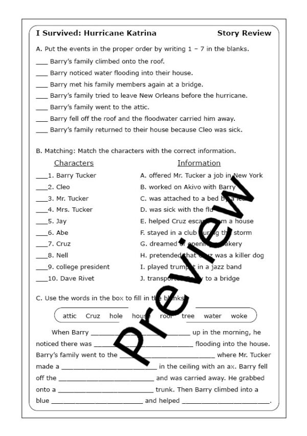 Lauren Tarshis "I Survived Hurricane Katrina, 2005" worksheets | Made ...