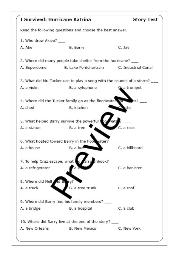 Lauren Tarshis "I Survived Hurricane Katrina, 2005" worksheets | Made ...
