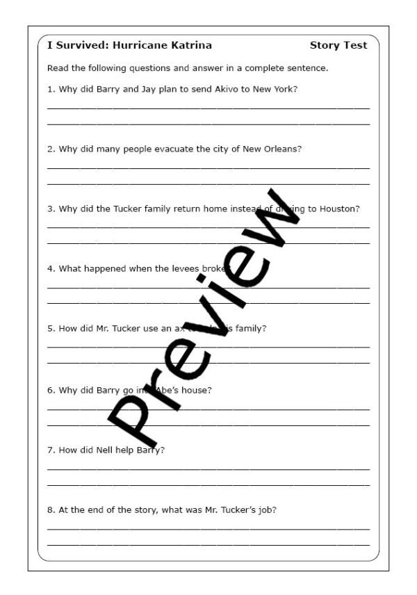 Lauren Tarshis "I Survived Hurricane Katrina, 2005" worksheets | Made ...