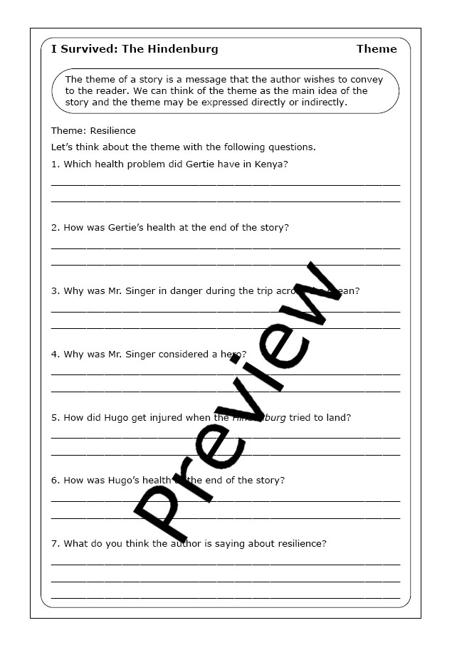 Lauren Tarshis "I Survived the Hindenburg Disaster, 1937" worksheets ...