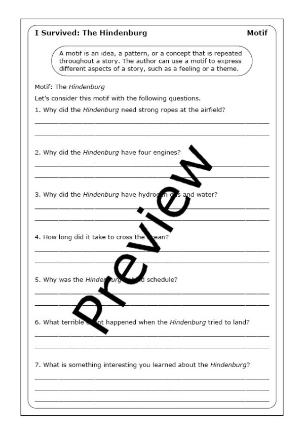 Lauren Tarshis "I Survived the Hindenburg Disaster, 1937" worksheets ...