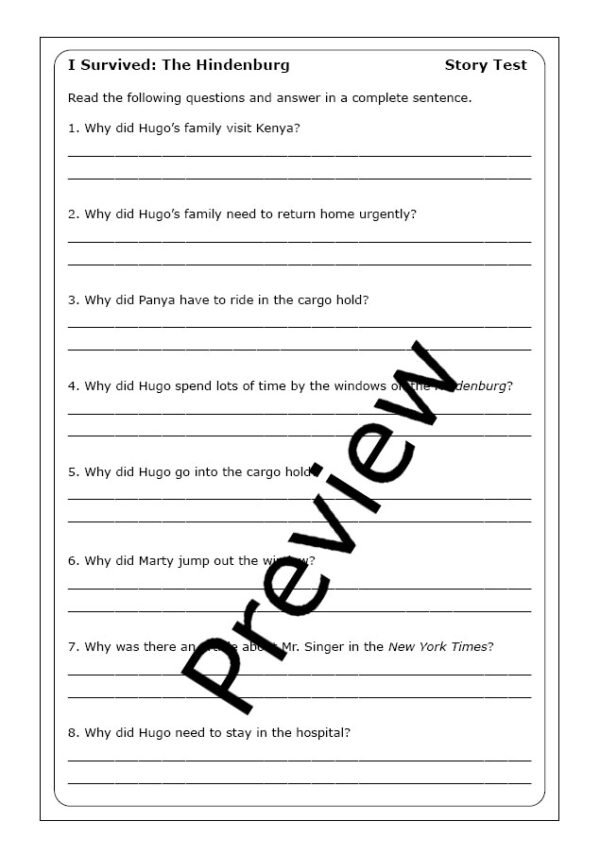 Lauren Tarshis "I Survived the Hindenburg Disaster, 1937" worksheets ...