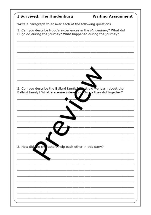 Lauren Tarshis "I Survived the Hindenburg Disaster, 1937" worksheets ...