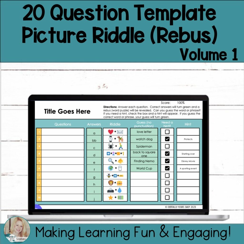 Editable Picture Riddle Template - Self-Checking Self-Grading Digital ...