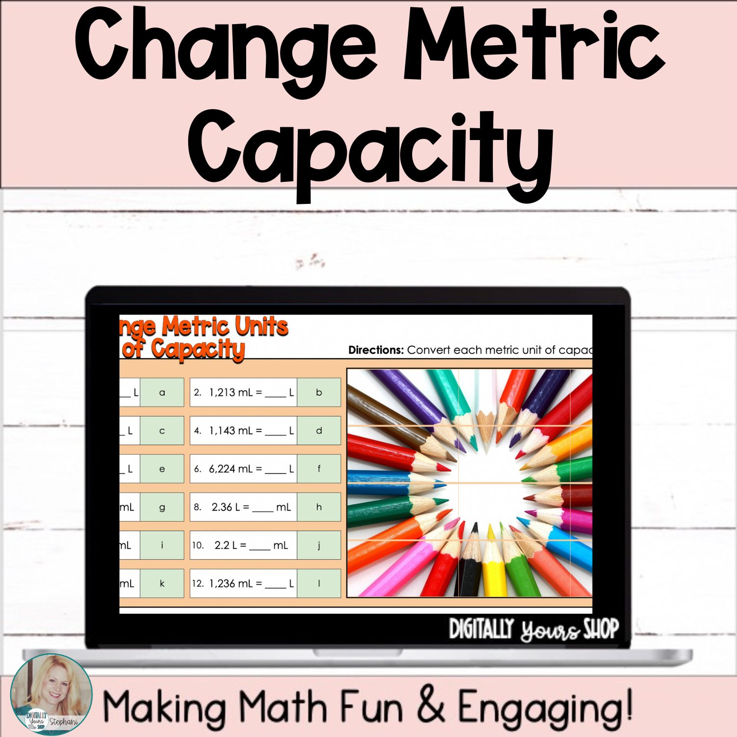 Change - Convert - Metric Units of Capacity Digital Self-Checking Math ...