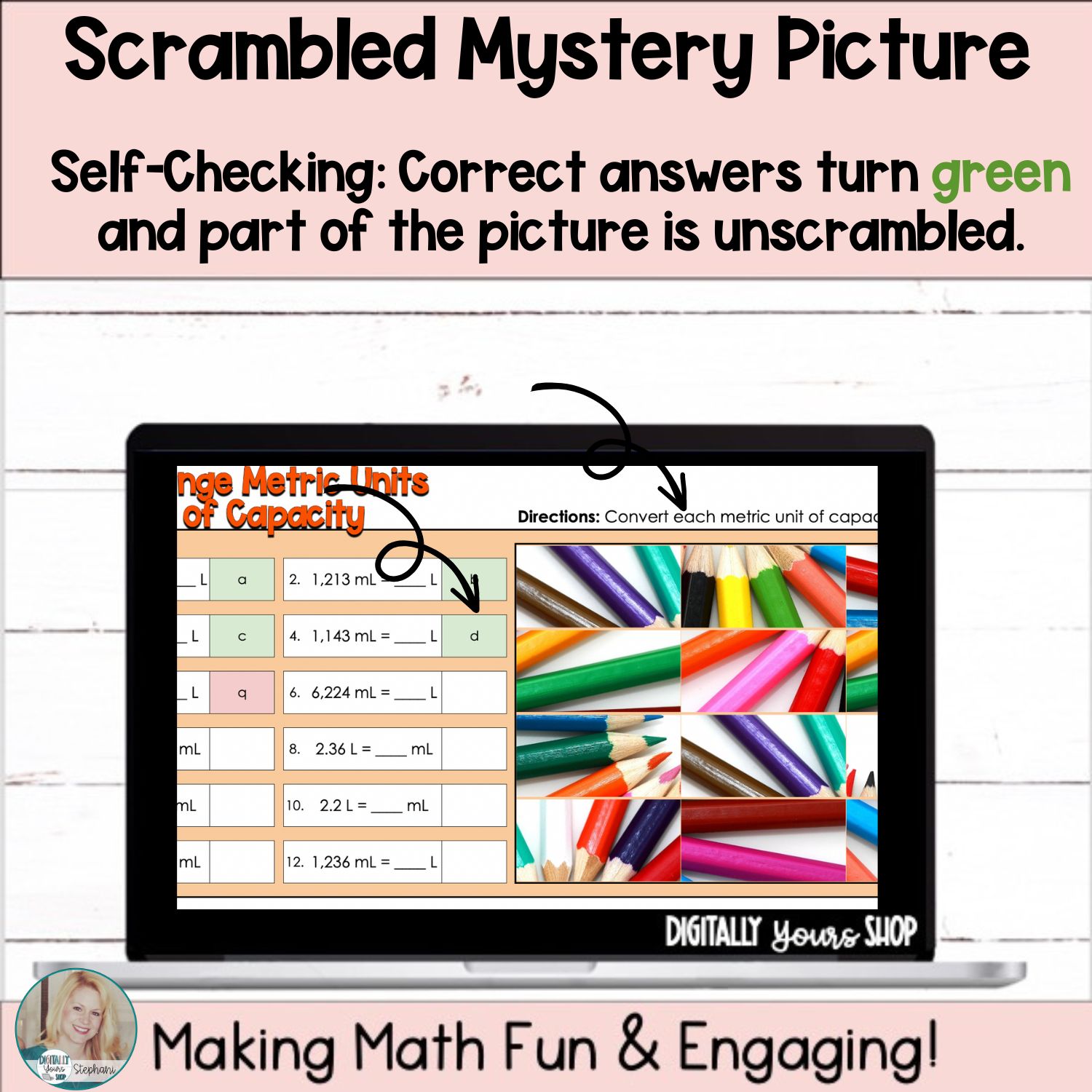 Change - Convert - Metric Units of Capacity Digital Self-Checking Math ...