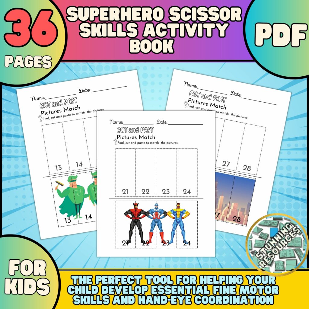 Superhero Scissor Skills Activity Book For Kids, Cut and Paste ...