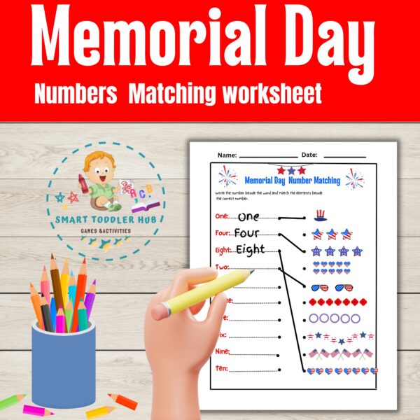 Memorial Day Math Fun: Numbers Matching Worksheet for Kids | Made By ...