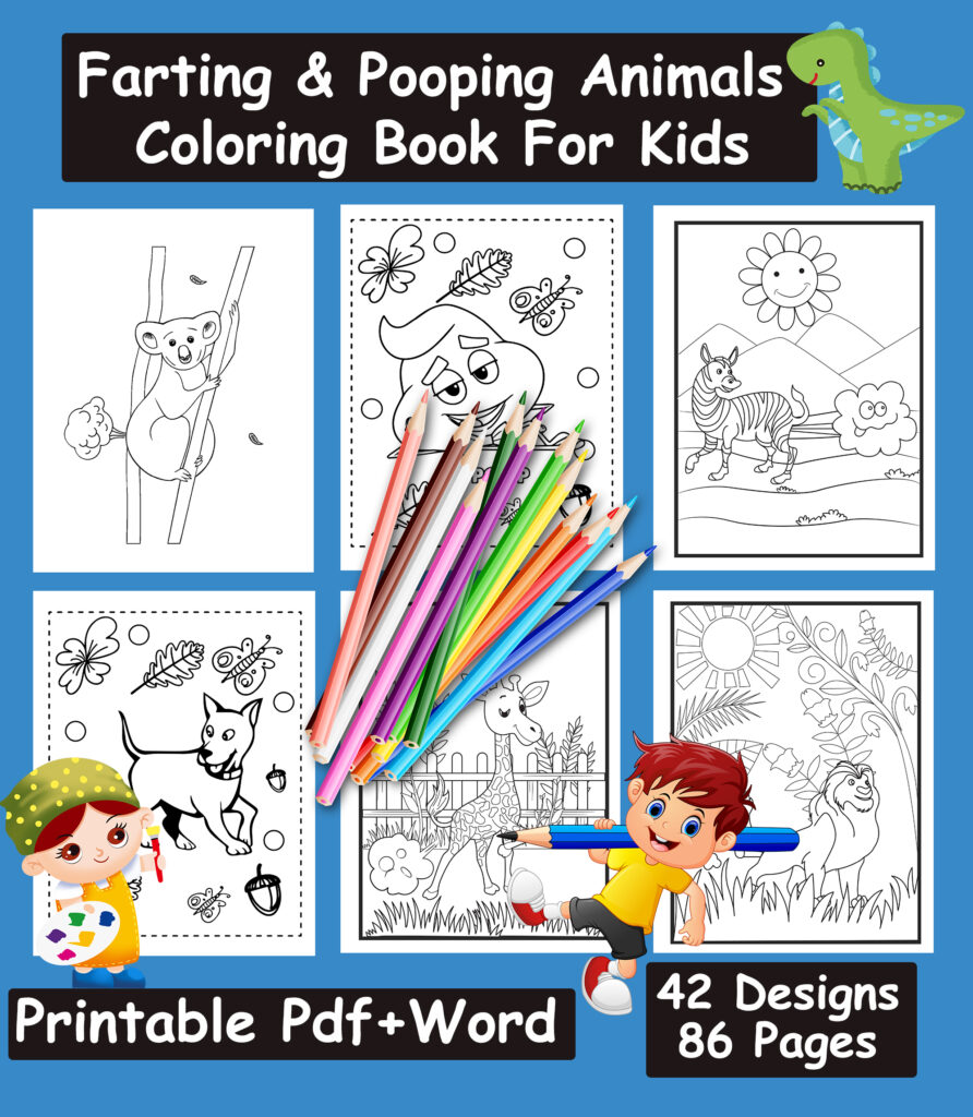 Farting and pooping animals coloring book for kids : funny animals ...