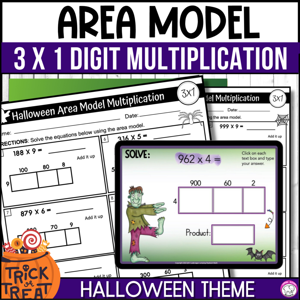 Halloween 3 Digit by 1 Digit Area Model Multiplication Google Slides ...